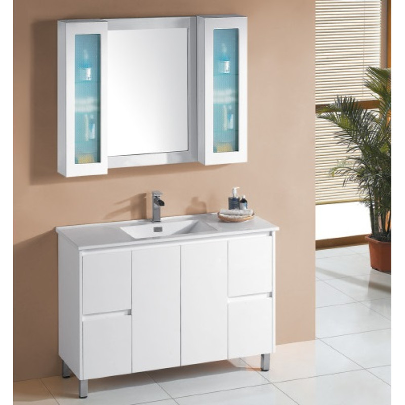 White Floor-standing PVC vanity with ceramic top 600mm-1500mm